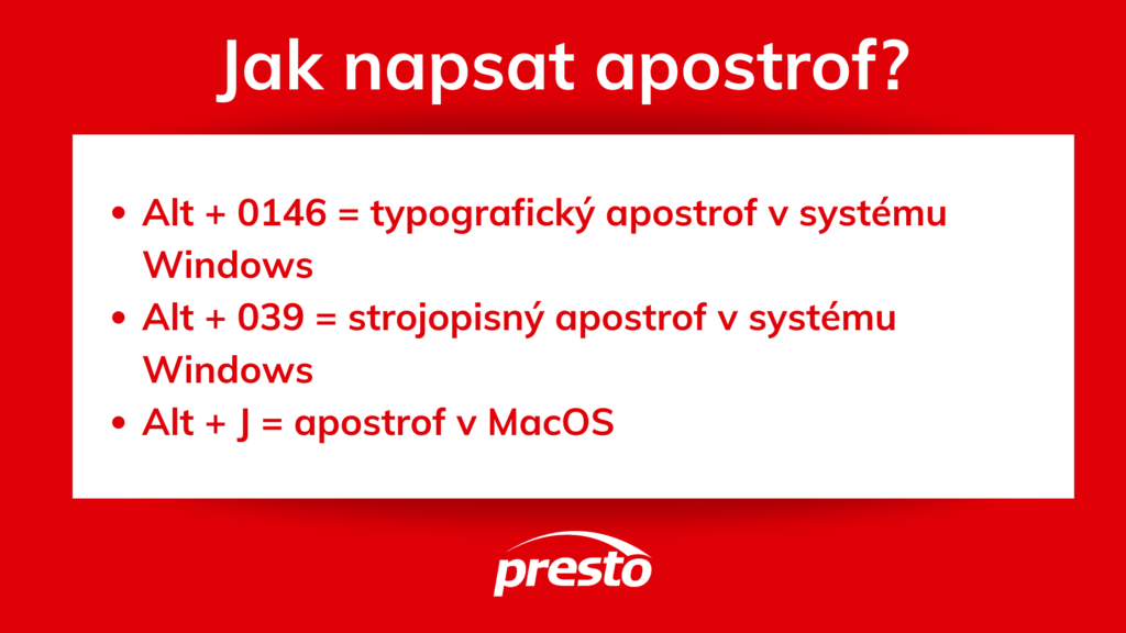 Jak napsat apostrof: Jazyková škola Presto