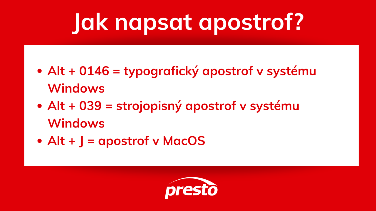 Jak napsat apostrof: Jazyková škola Presto